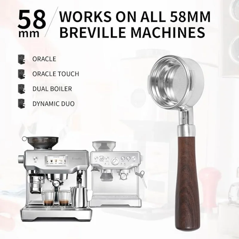 58mm Bottomless Portafilter with 2Cups Filter Basket For Breville ...