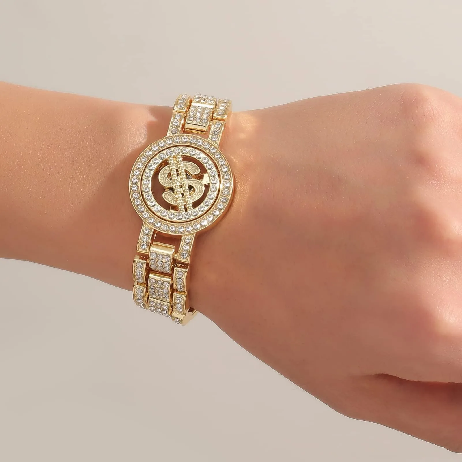 Cuban Watch with Dollar Sign Rotating Men's Bracelet