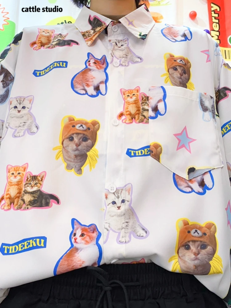 ADAgirl-Cutecore-Cat-Graphic-Women-Blouse-Summer-Hawaiian-Beach-Style ...