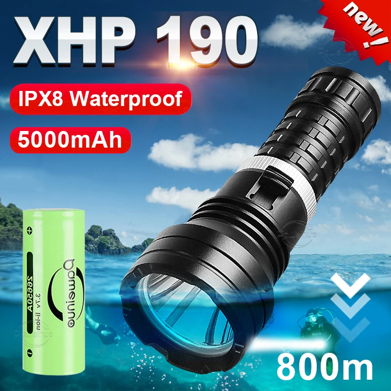 Most-Powerful-XHP190-LED-Diving-Flashlight-High-Power-Professional ...