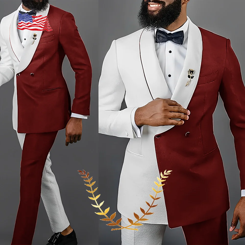 Color Block Suit for Mens Wedding Tuxedo 2 Piece Elegant Men's Suit ...