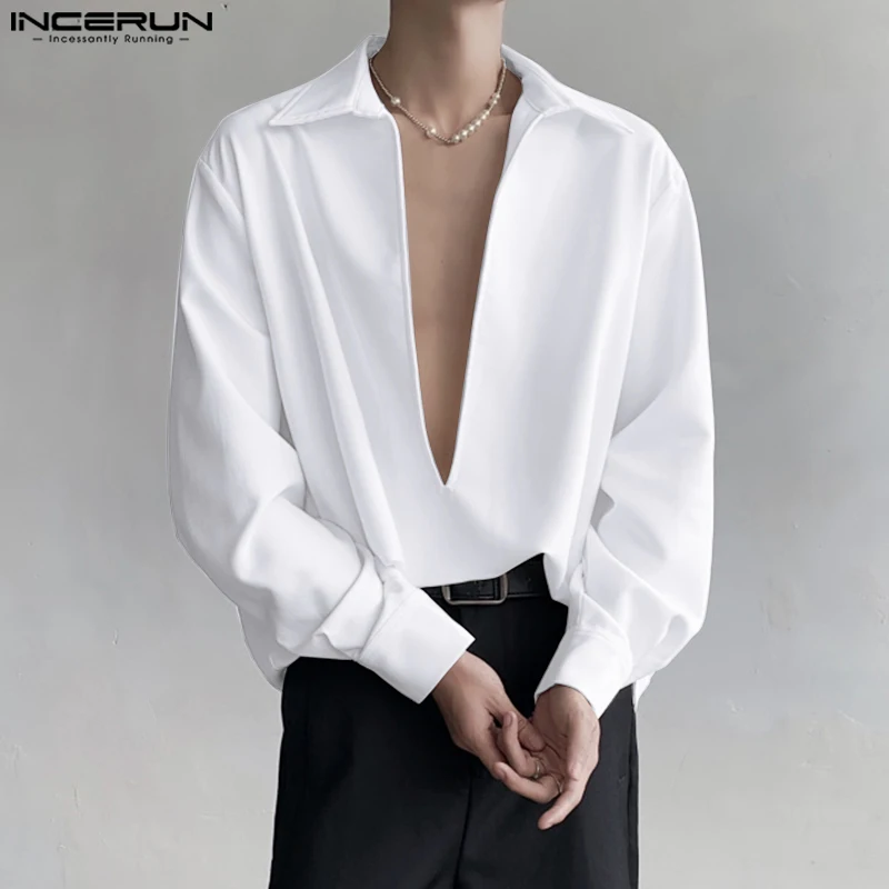 INCERUN-Tops-2024-Korean-Style-Men-Personality-Large-V-neck-Shoulder ...
