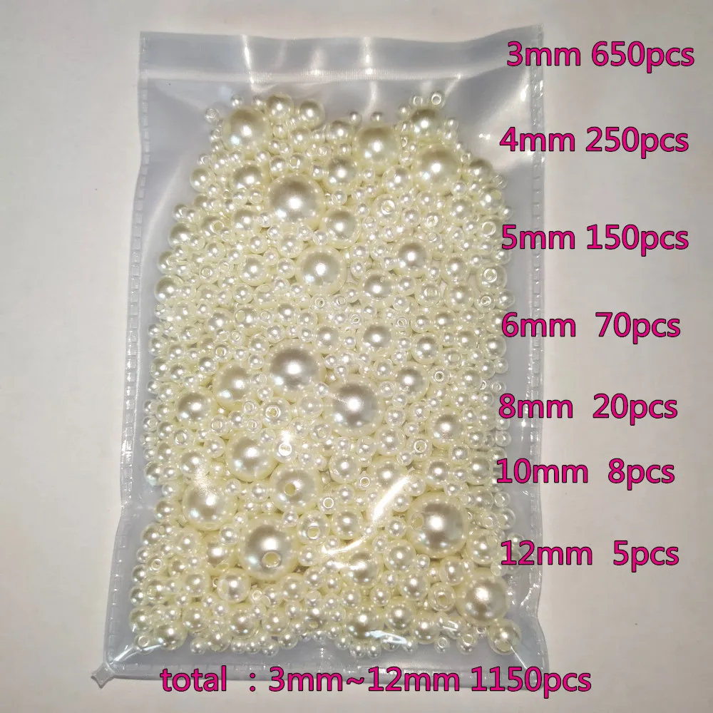 3-12mm-Mix-size-1150pcs-Pure-White-Pearl-wtraight-holes-round-imitation ...
