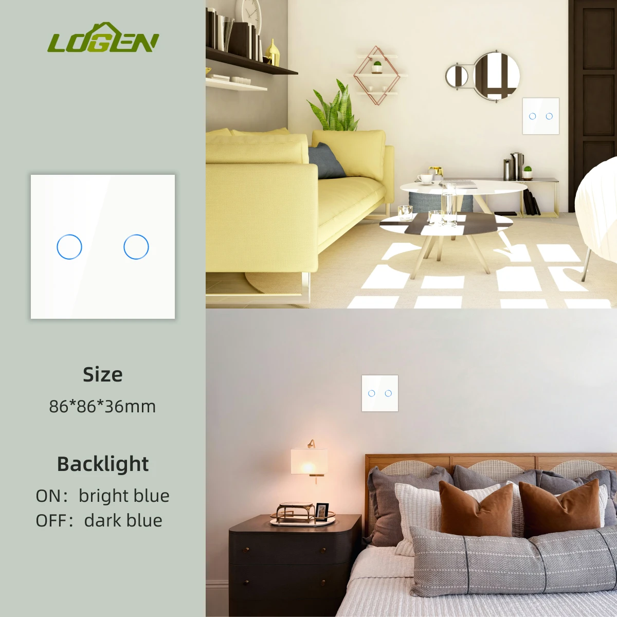 Logen-EU-Standard-Switch-2Gang-1Way-300W-Gang-White-Touch-Light-Switch ...
