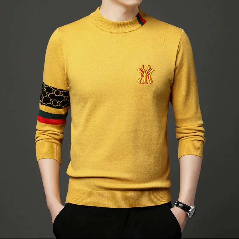 Embroidery Sweater Men V-Neck Pullover with Logo Embroidery