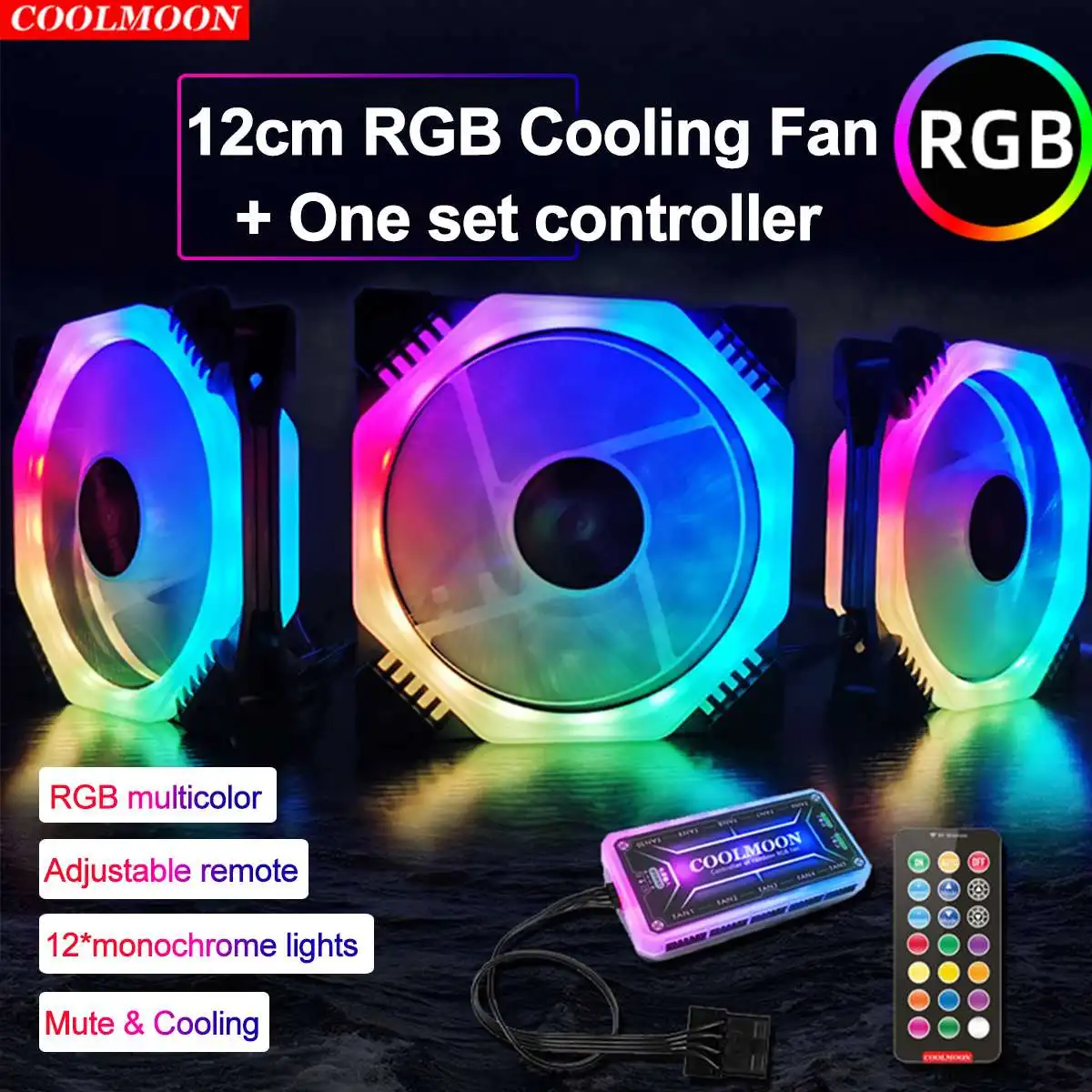 RGB Fan set Adjustable 120mm Computer Case PC Cooling Fan Quiet Remote ...