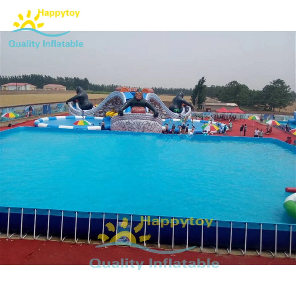 Large PVC Portable Above Ground Swimming Pool Rectangular Metal Frame ...