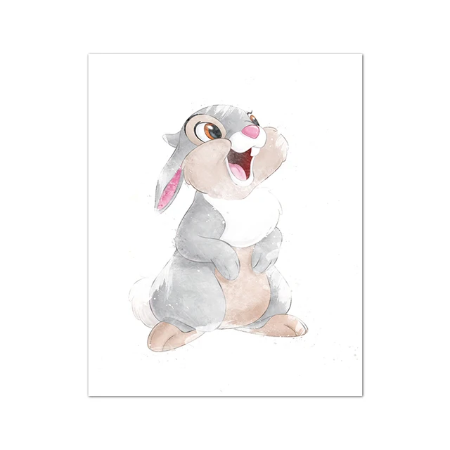 Bambi Thumper Print Cartoon Watercolor Bambi Friends Rabbit Posters ...