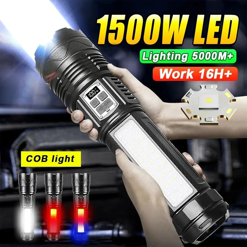 1500W-High-Power-Led-Flashlights-Built-in-15000mah-Battery-Tactical ...