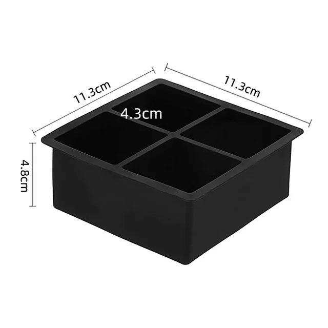 4 Grid Big Ice Tray Mold Giant Jumbo Large Food Grade Silicone Ice Cube ...