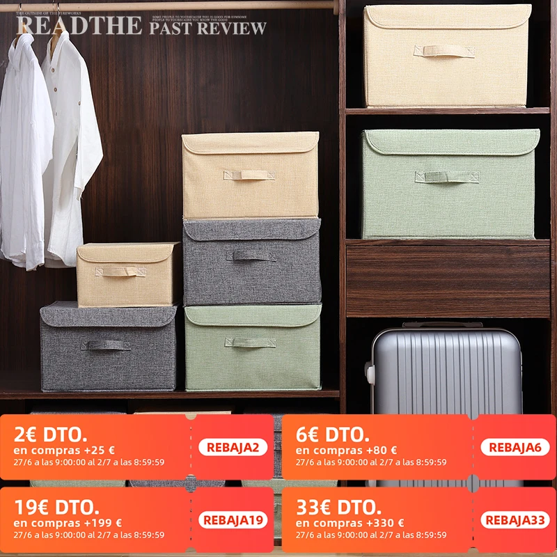 New Washable cotton linen Storage Box With lid Clothes Socks Toy Snacks ...