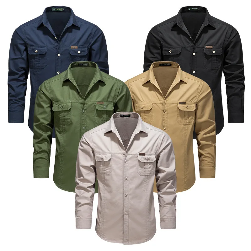 2025 Spring Fall American Trend Vintage Non-iron Cotton Cargo Shirts ...