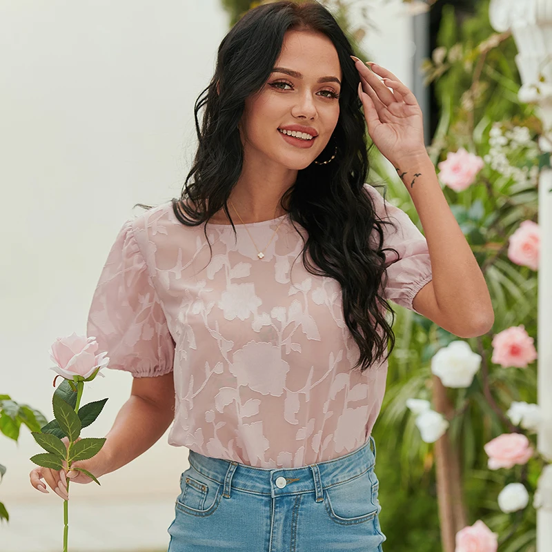 Women-s-Summer-Short-sleeved-Round-necked-Gauze-Net-LadyT-shirt-Pink ...