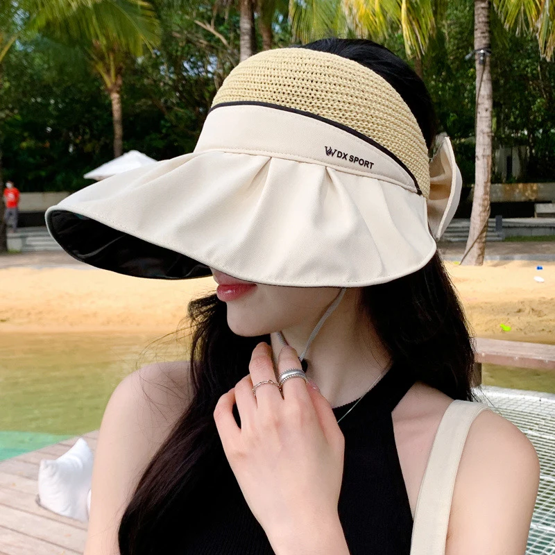 Korean Women UV Protection Sun Hat Summer Outdoor Empty Top Hats Wide Brim Beach Sunhat Foldable ...