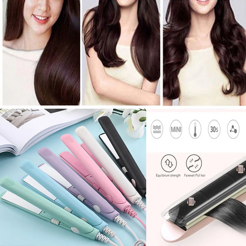 Mini Hair Straightener Curler Korean Flat Curling Iron Ceramic Dry Wet ...