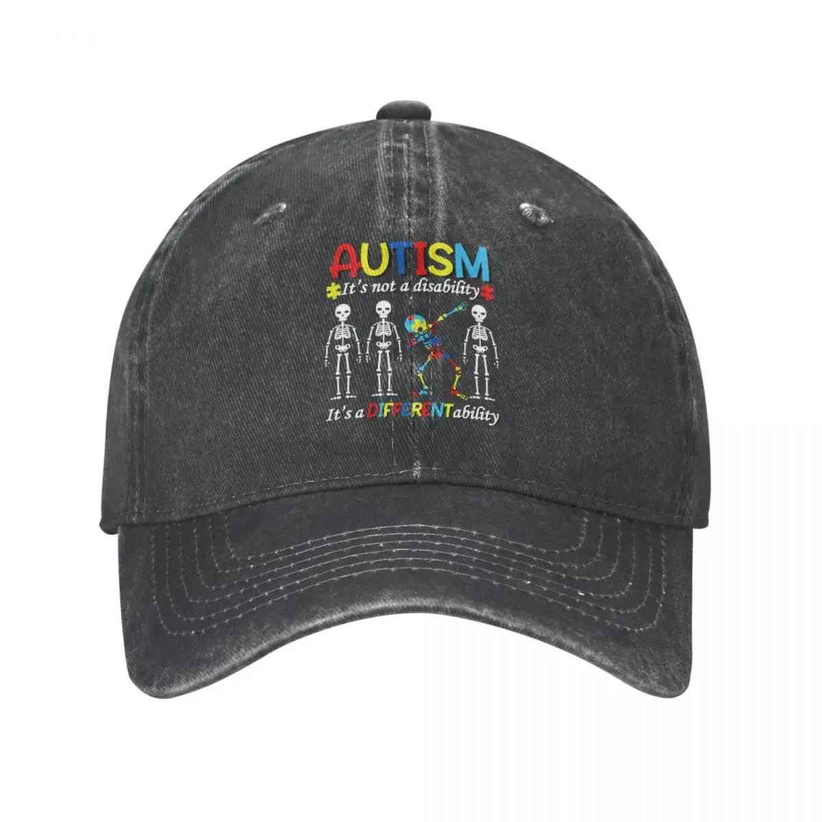 Autism Skeleton Dabbing Baseball Caps Distressed Denim Sun Cap It's A ...