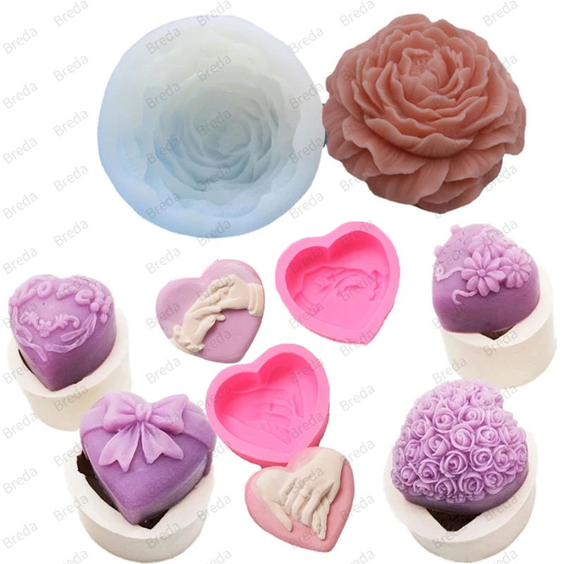 Dia dos Namorados Amor Silicone Mold 3D Flor Vela Fazendo Kit Handmade ...