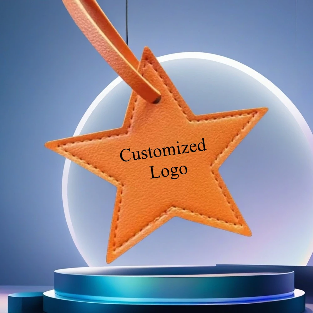 Custom Logo Name Leather Keychain Five Pointed Star Shaped Pendant ...