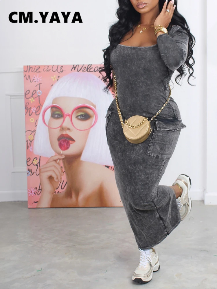 CM-YAYA-Girl-Print-Long-Sleeve-Women-Dress-Pocket-2024-Spring-Square-Collar-Bodycon-Vestidos ...