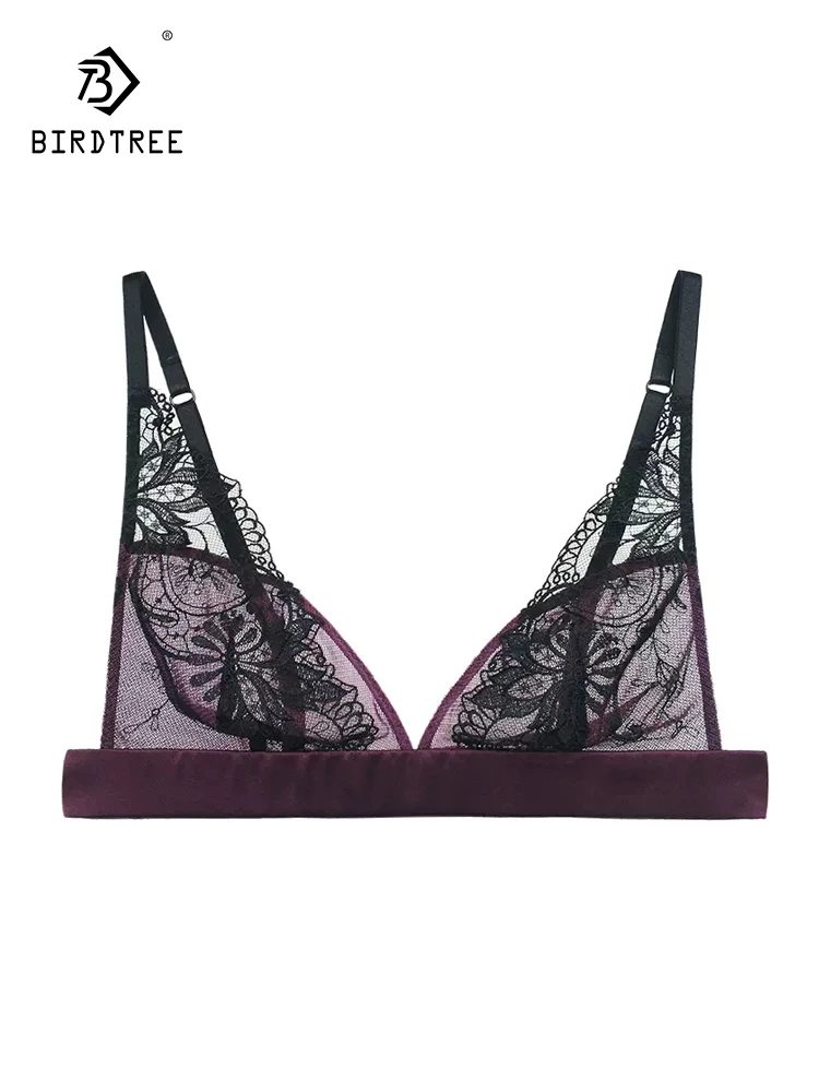BirdTree-Lining-100-Real-Silk-French-Bra-Women-Wire-Free-Large-Chest ...