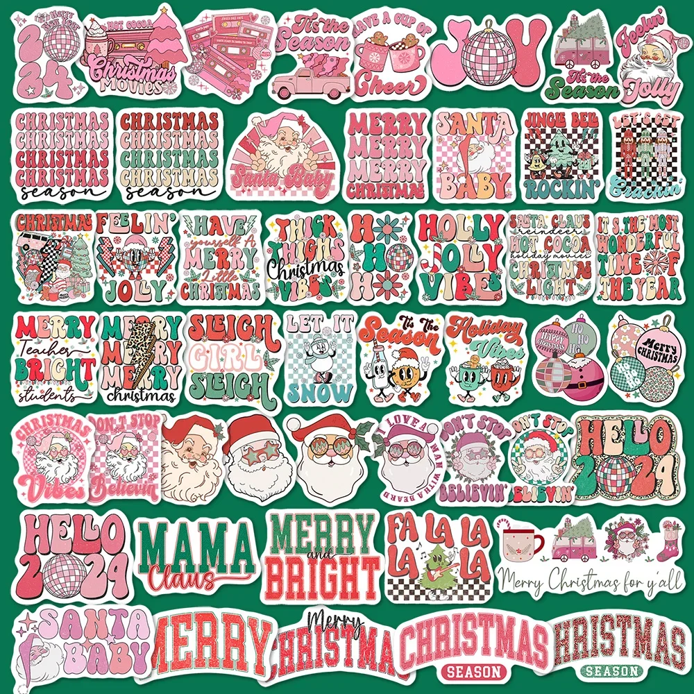 YBYAO-50Pcs-Vintage-Pink-Christmas-Sticker-Santa-Claus-Snowman ...