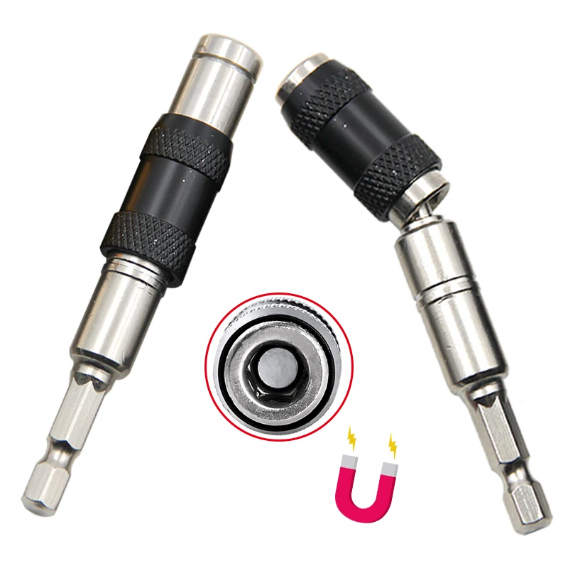 범용 어댑터 도구 슬리브 연결 액세서리, 실버 블랙 방향 익스텐션 로드, 마그네틱 나사 드릴, 1PC