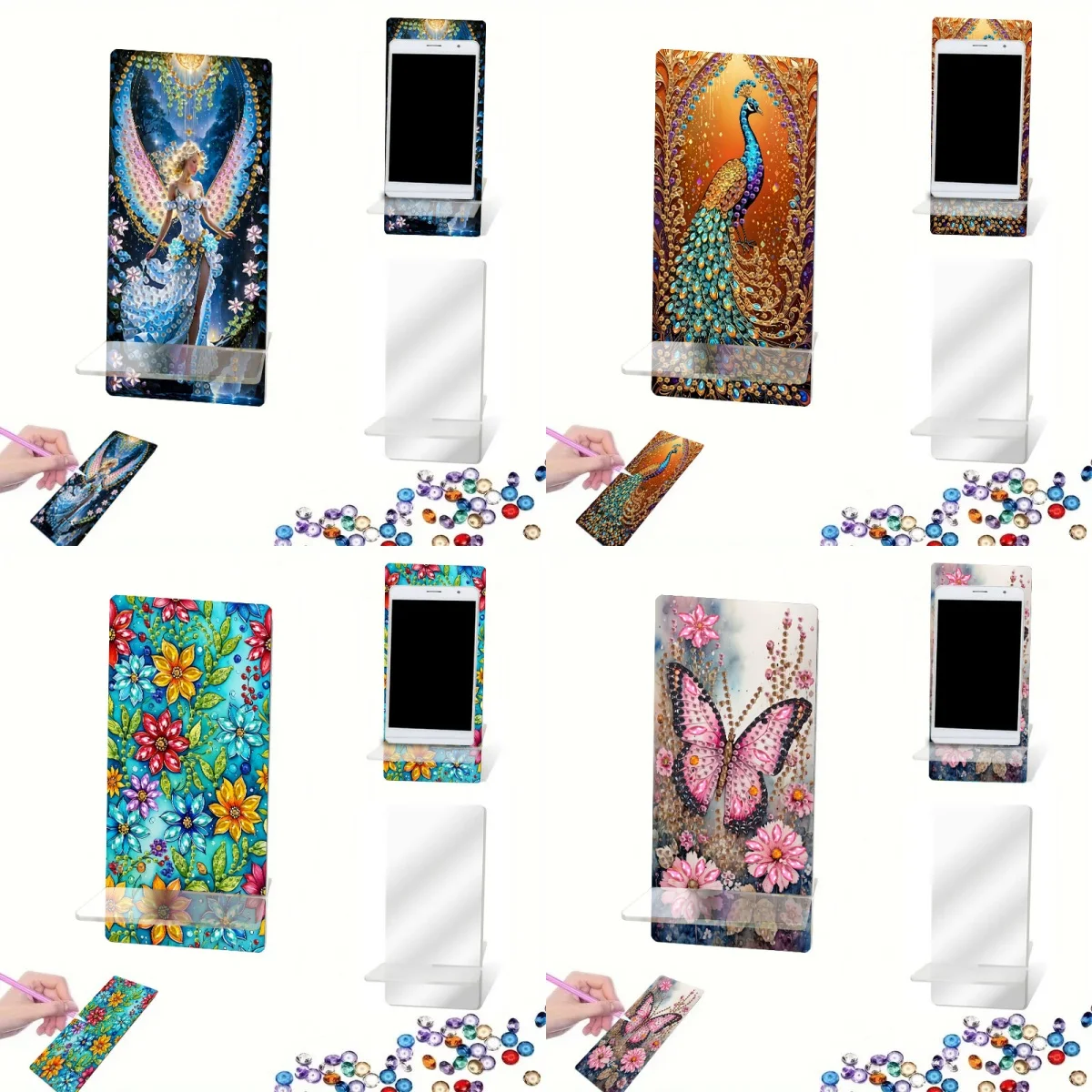 1 set of DIY animal/figure/flower/diamond painting phone stand kit ...