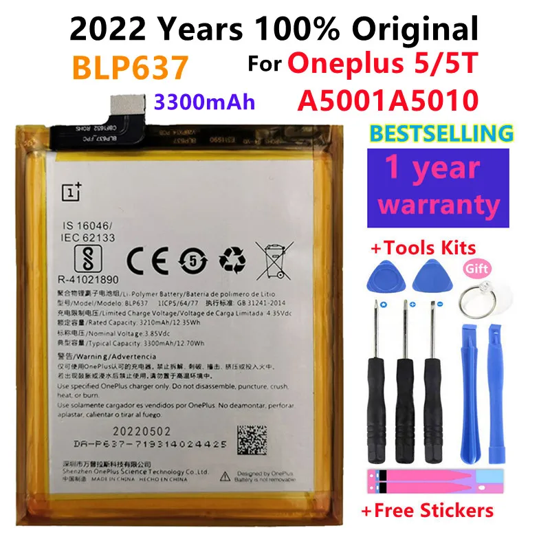 Original Oneplus 5 5T A5001A5010 Phone Battery BLP637 3300mAh High