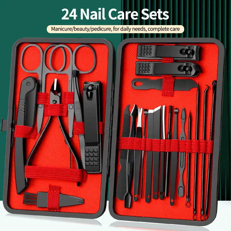 24Pcs-Black-And-Red-Nail-Clippers-Kit-Ultra-Sharp-Sturdy-Fingernail ...