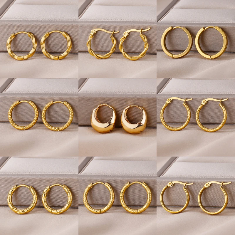 Vintage-klobige-runde-Ohrringe-f-r-Frauen-Gold-Farbe-Edelstahl-Twisted ...