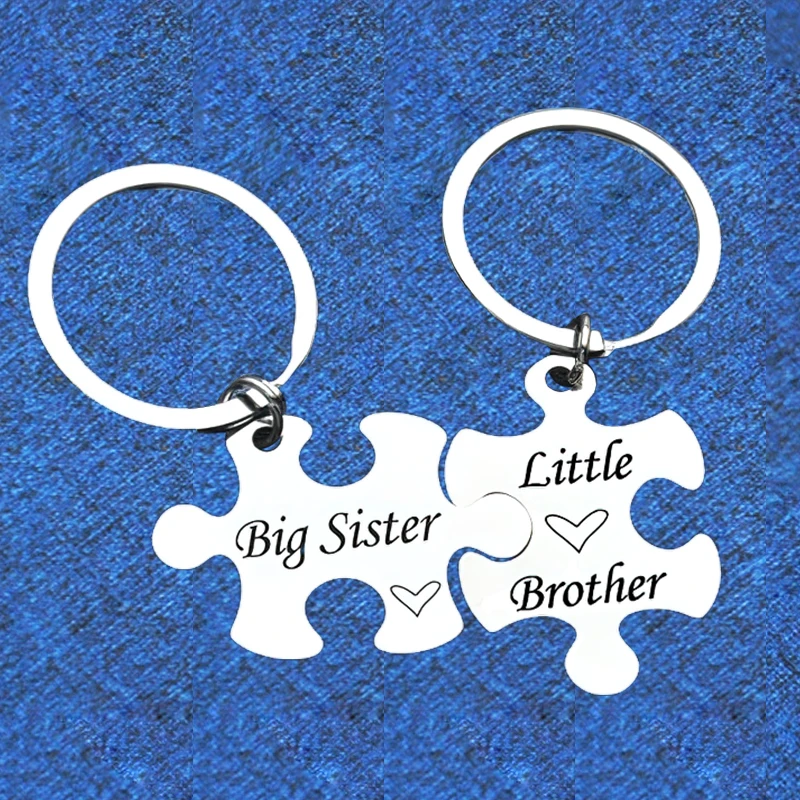2PCs-Brother-Sister-Keychain-Pendant-Metal-Family-Sibling-Puzzle-Key ...