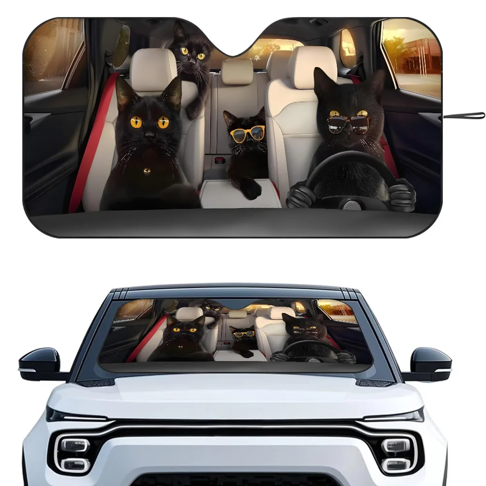 Black Cat Car Sunshade Curtains Heat-insulating Aluminum FilmReusable ...