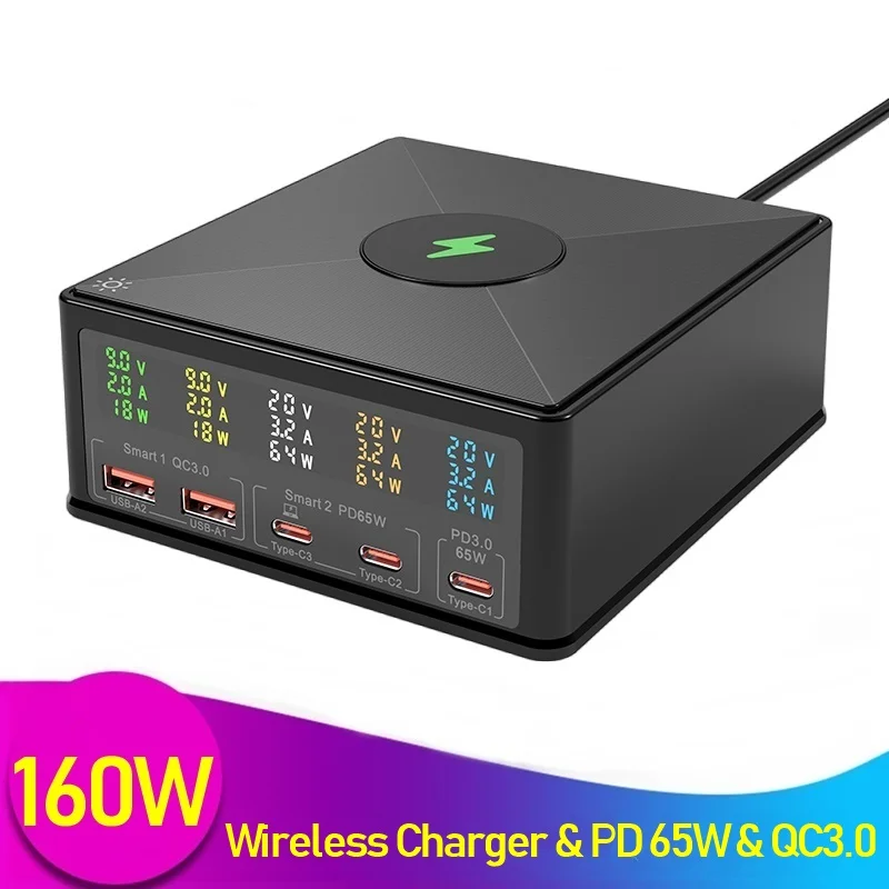 160W Universele Multi Draadloze Oplader Station QC3.0 Usb Type C Pd 65W ...