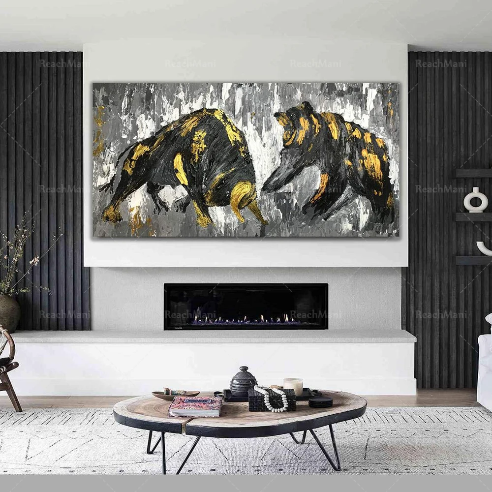 Large-Abstract-Bull-and-Bear-Canvas-Print-Bull-Oil-Painting-Stock ...