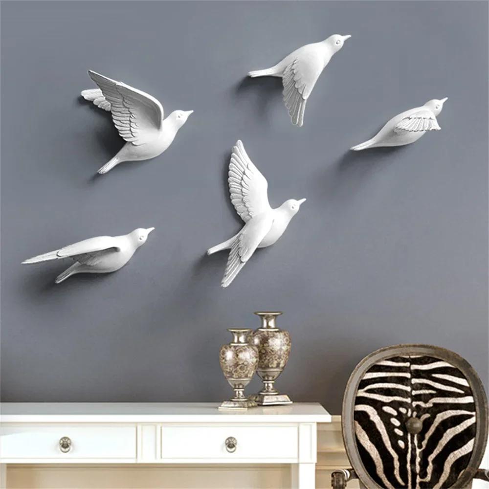 Resin Birds Creative For Wall 3d Sticker Living Room Animal Figurine ...