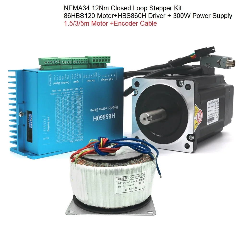 Nema34 12nm Closed Loop Stepper 86hbs120 Motor+hbs860h Driver + 300w ...