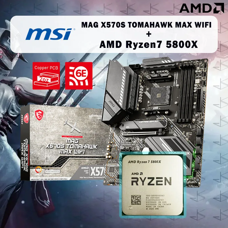MSI MAG X570S TOMAHAWK MAX 와이파이 마더보드, AMD Ryzen 7 5800X R7 5800X CPU 수트 소켓 AM4, 쿨러 없음, 신제품 ...