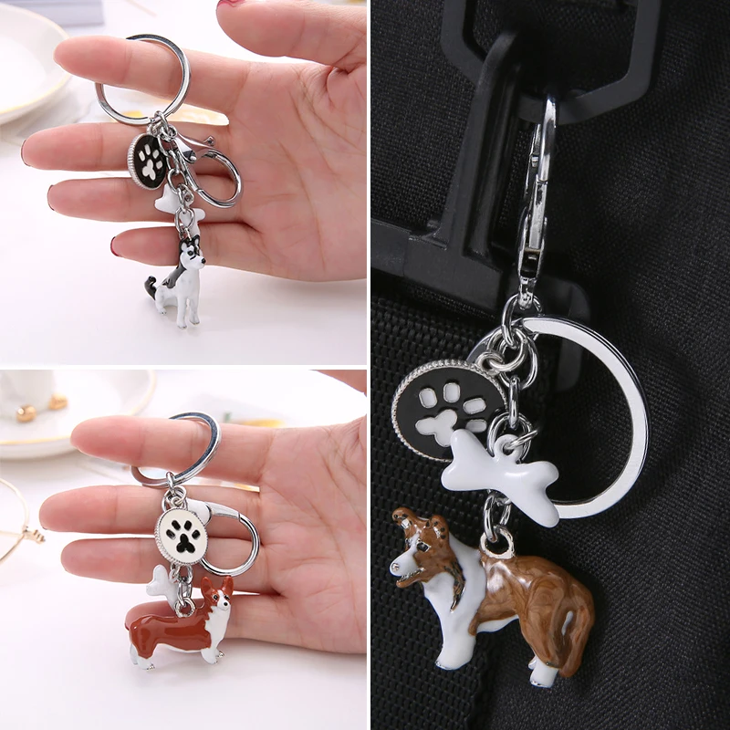 Fashion 3d Pet Dog Keychain Cute Dog Keyring Woman Bag Car Charm Metal ...