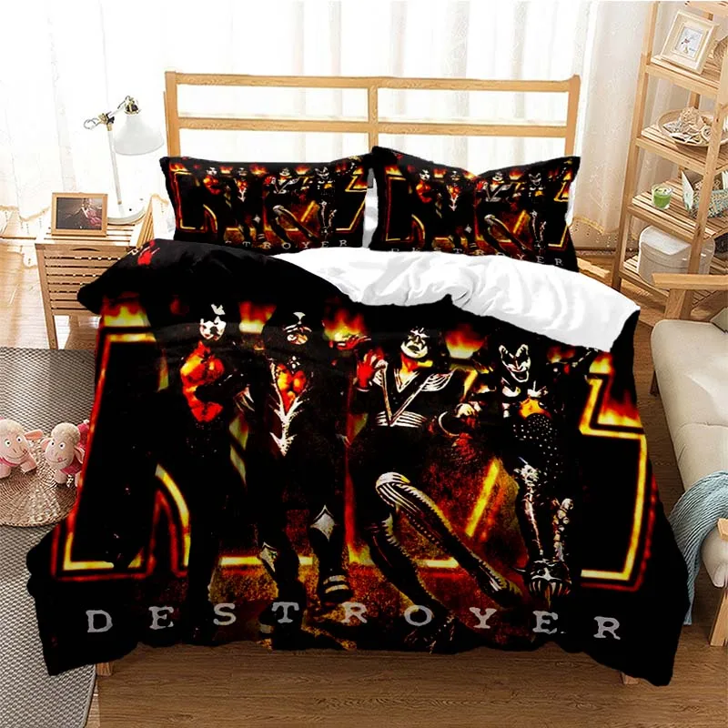 Kiss-Rock-Band-Duvet-Cover-Set-Cartoon-Bedding-Kids-Boys-Girls-Bed-Set ...