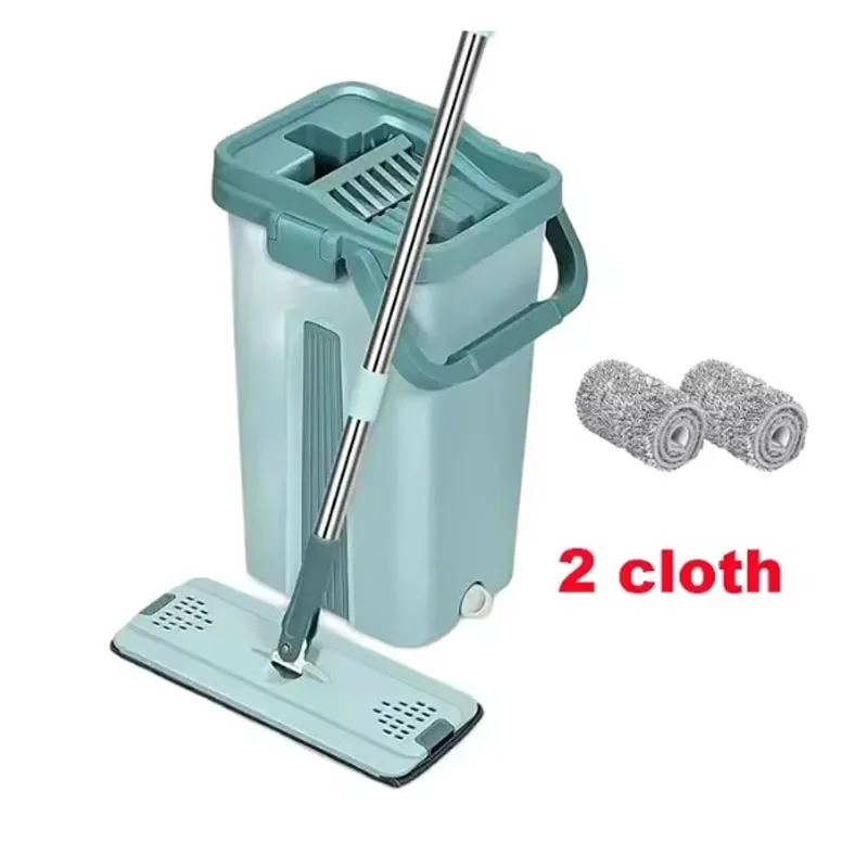 Flat-Squeeze-Mop-with-Bucket-Hand-Free-Wringing-Floor-Cleaning-Mop ...