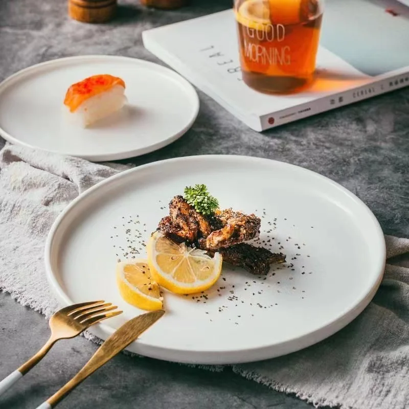 Nordic-Style-White-Ceramic-Dinner-Plate-Western-Plate-Steak-Plate ...