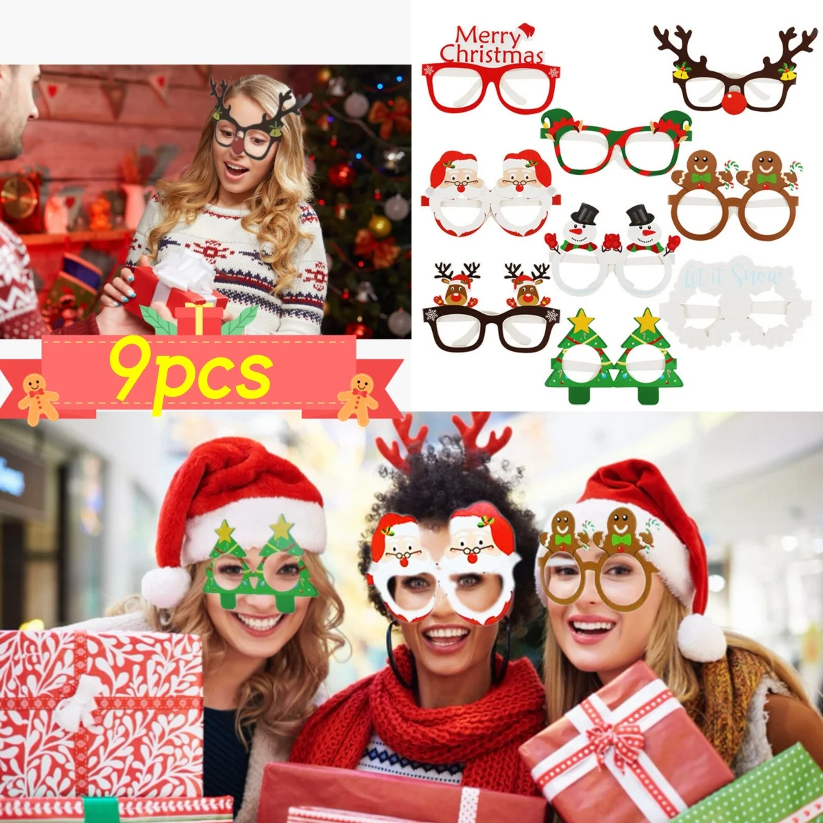 9pcs-Christmas-Paper-Glasses-Santa-Snowman-Snowflake-Xmas-Tree-Elk ...