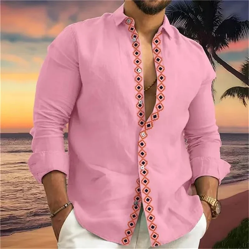 Printed-solid-color-men-s-shirt-fashionable-casual-vacation-long ...