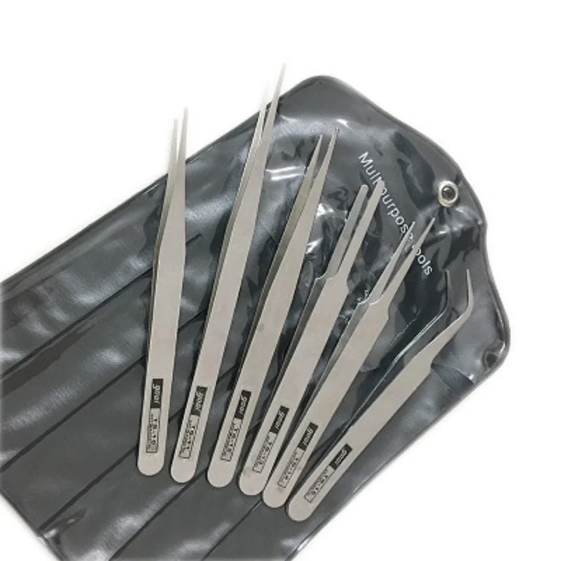 6Pcs-Stainless-Steel-Tweezers-Repair-Tool-Industrial-Precision-Bent ...
