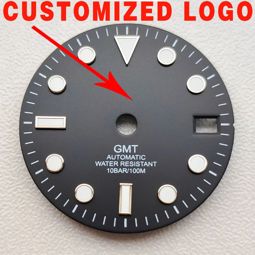 GMT Dial NH34 Dial GMT Hands Four Hands Green Luminous Watch Dial Face ...