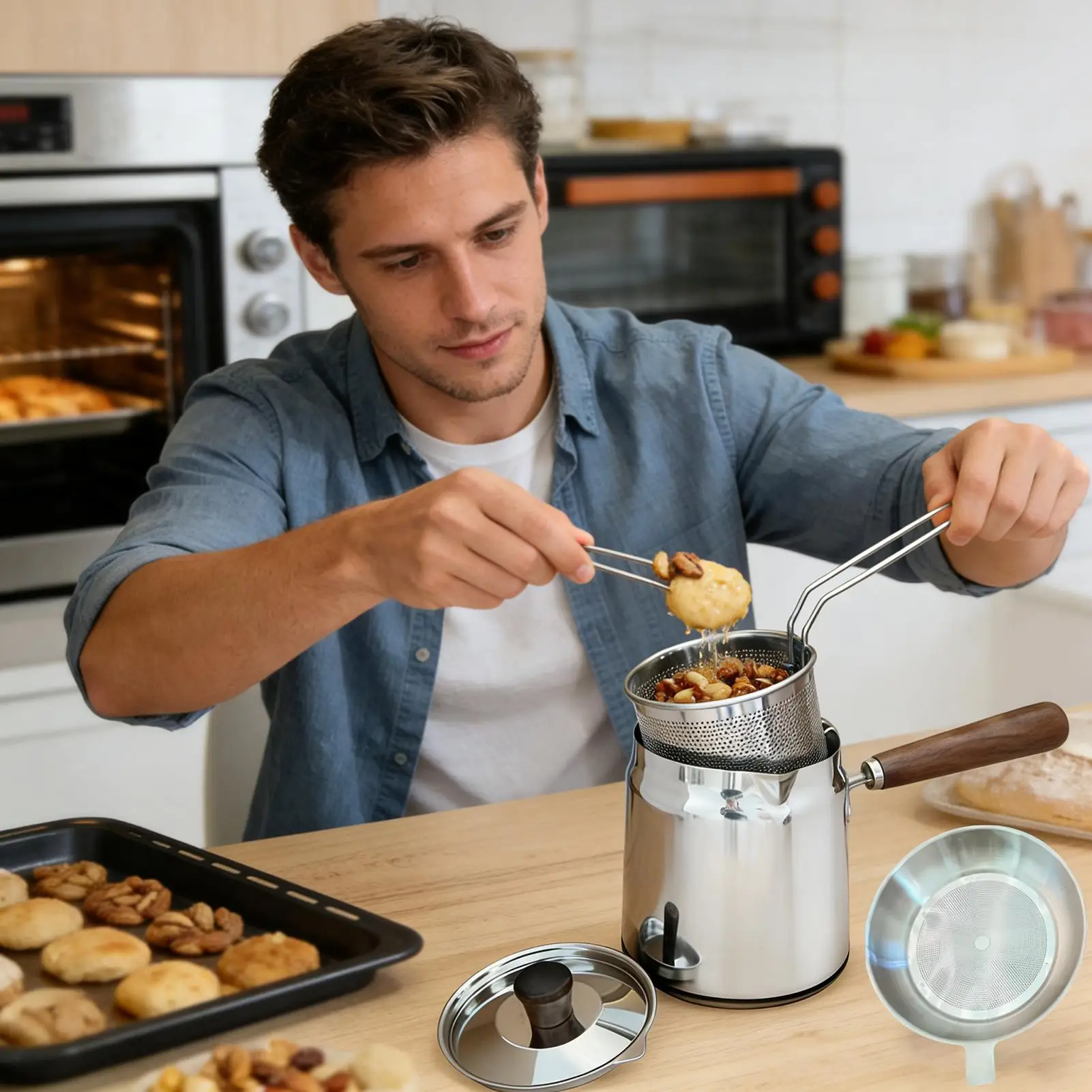 Fryer Pot With Basket Stainless Steel Large Capacity Kitchen Utensils ...