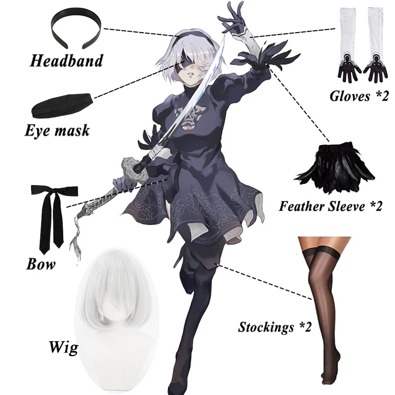 Nier automata 2b cosplay traje feminino sexy vestidos yorha não. 2 tipo ...