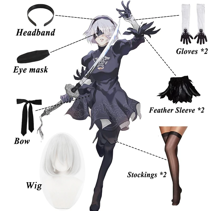 Nier automata 2b cosplay traje feminino sexy vestidos yorha não. 2 tipo ...