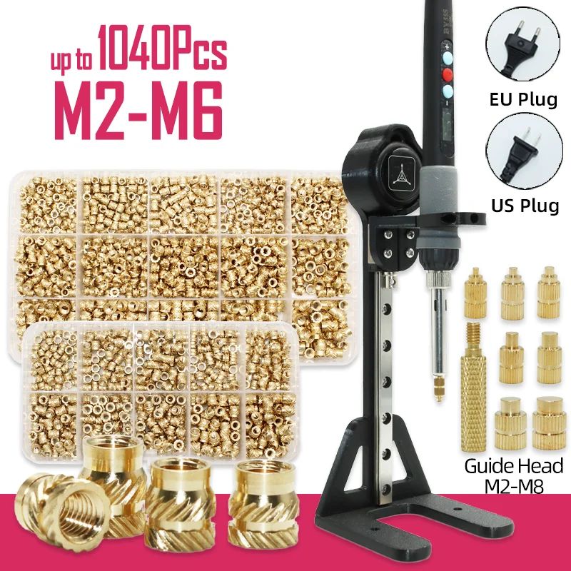 Heat-Set-Insert-Press-Tool-Kit-Soldering-Iron-Tip-Brass-Threaded ...