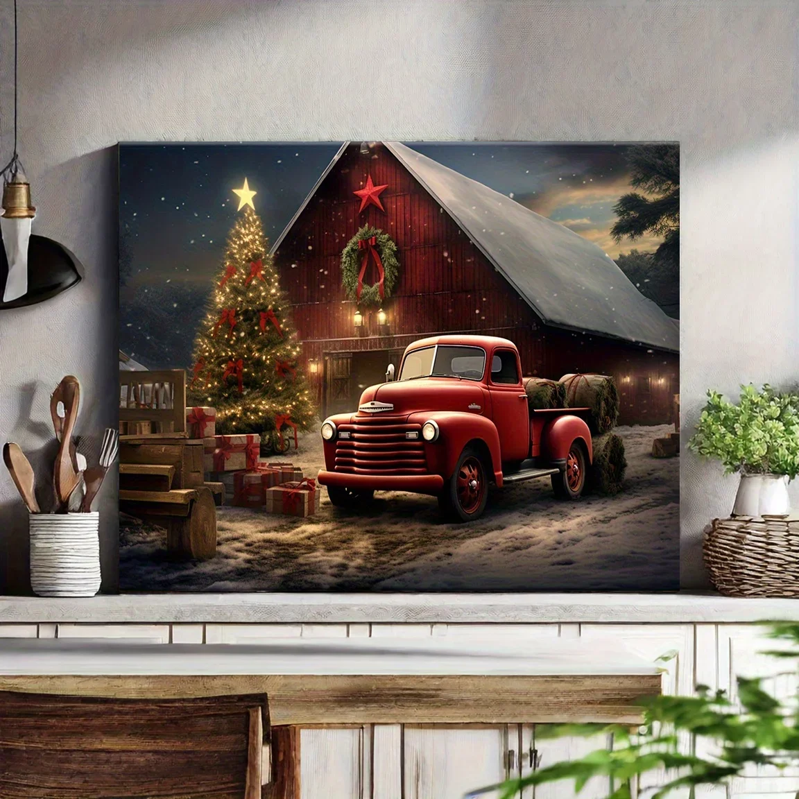 1PC-Vintage-Red-Truck-Christmas-Canvas-Print-Poster-For-Home-Bedroom ...